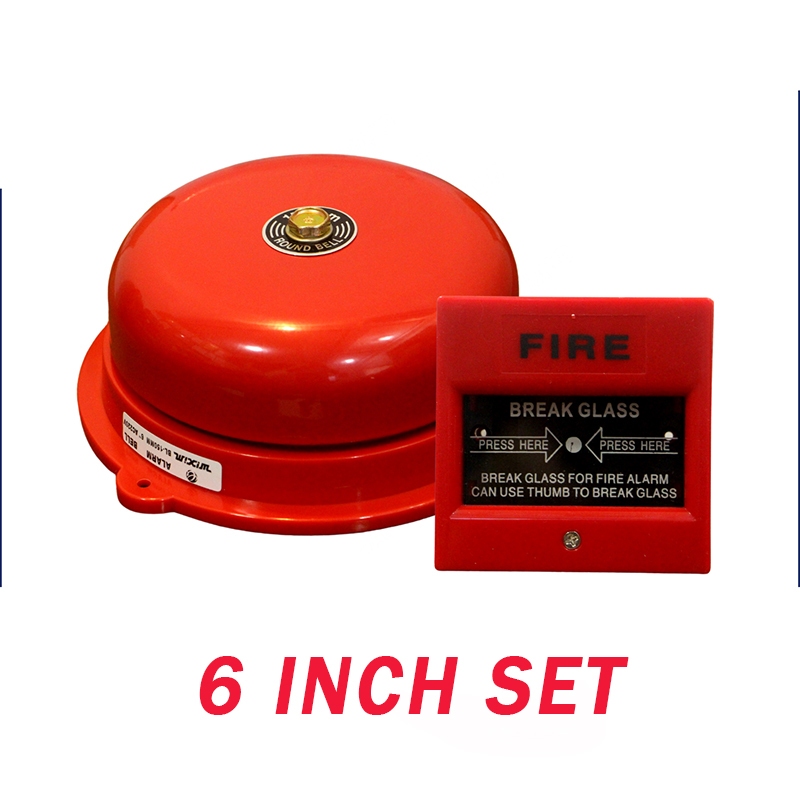 6" Fire Alarm System Set Fire Alarm Bell diameter 220v with Break Glass ...