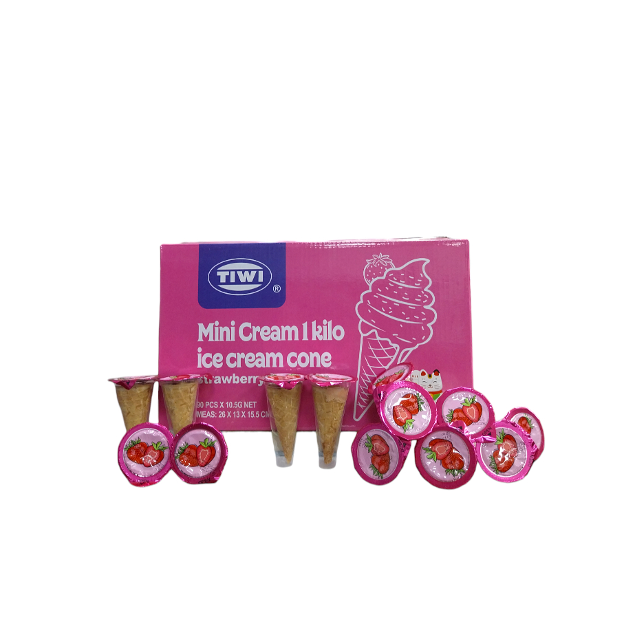 Tiwi Mini Cream 1 kilo Ice Cream Cone Strawberry 90pcs | Shopee Philippines