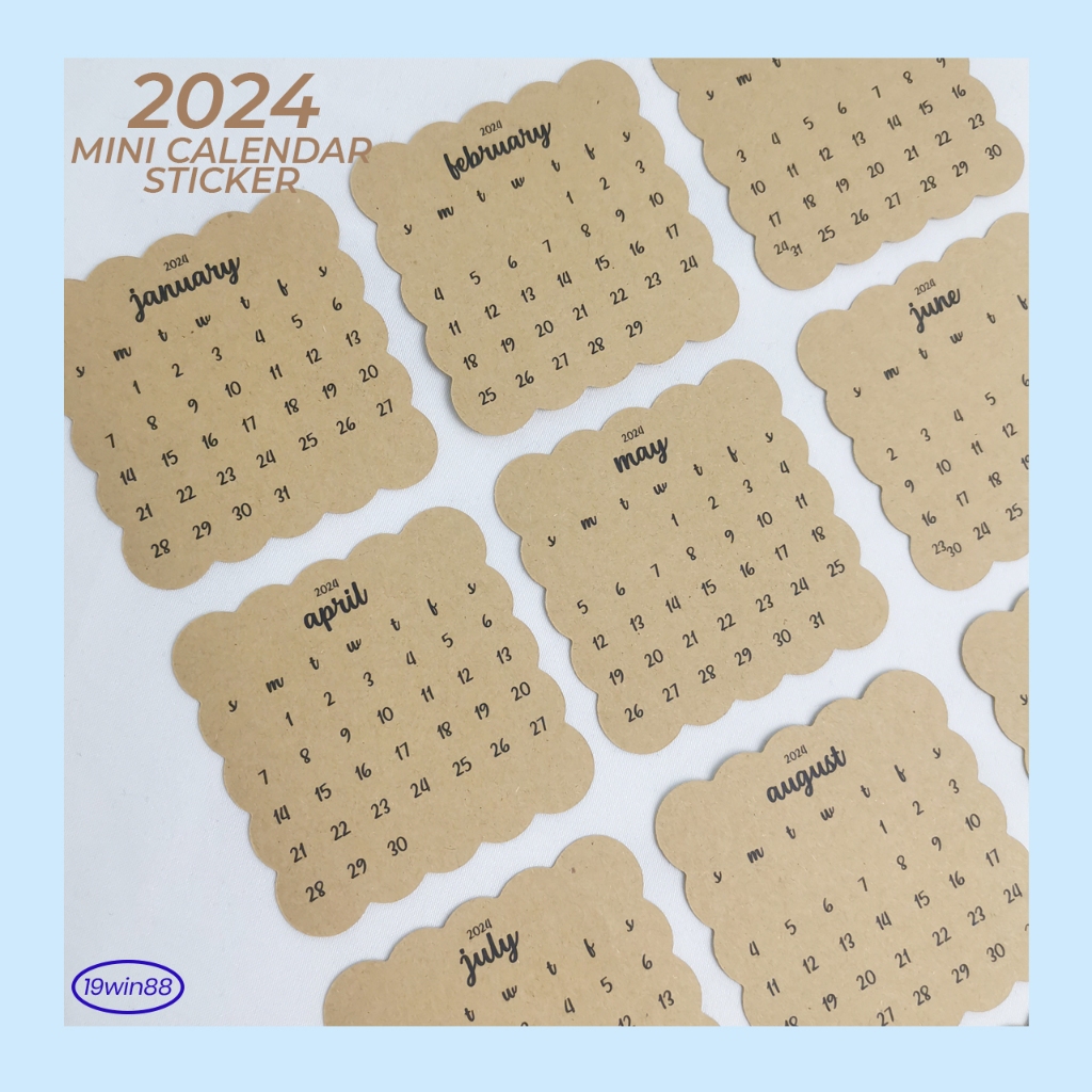 2024 Mini Calendar Sticker Kraft Sticker for journals, scrapbooks ...