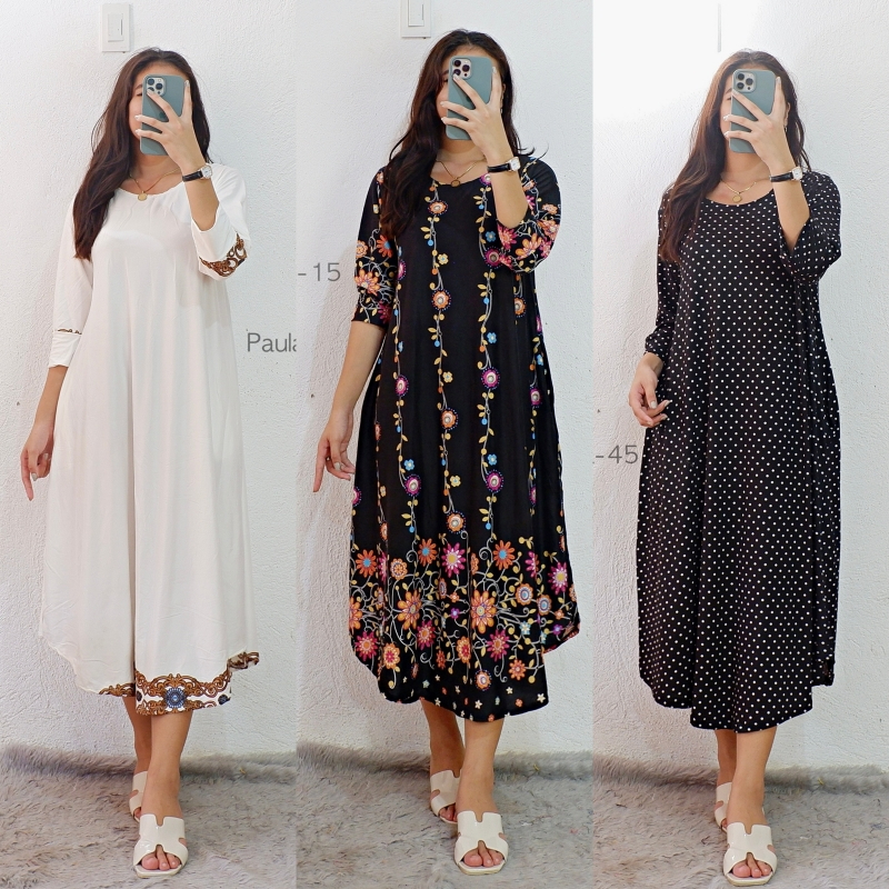 Plus Size Maxi 3/4 sleeves Printed Dress With Side Pockets Maternity ...