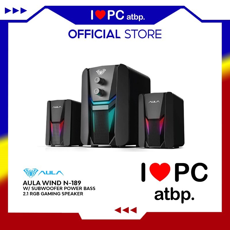 Aula Wind N-189 2.1 Gaming Speaker w/ Subwoofer Power Bass RGB Lighting ...