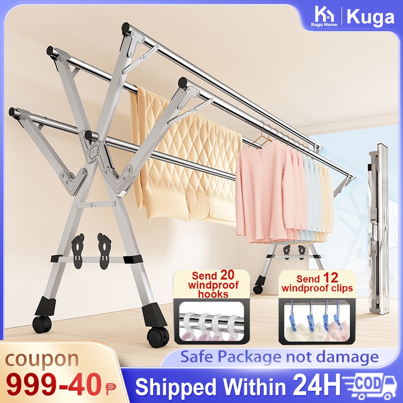 Foldable Sampayan Stainless Clothes Rack With Wheel Laundry Drying Rack ...