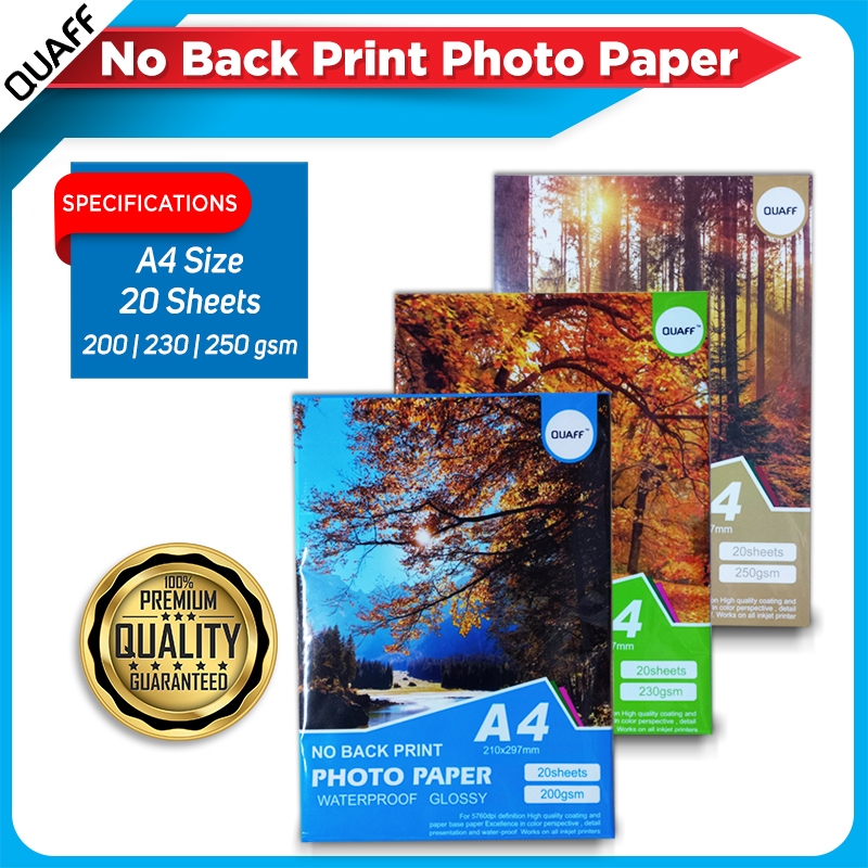 QUAFF Tree Type Photo Paper Glossy No Back Print A4 Size (20 sheets per pack) || 200GSM and ...