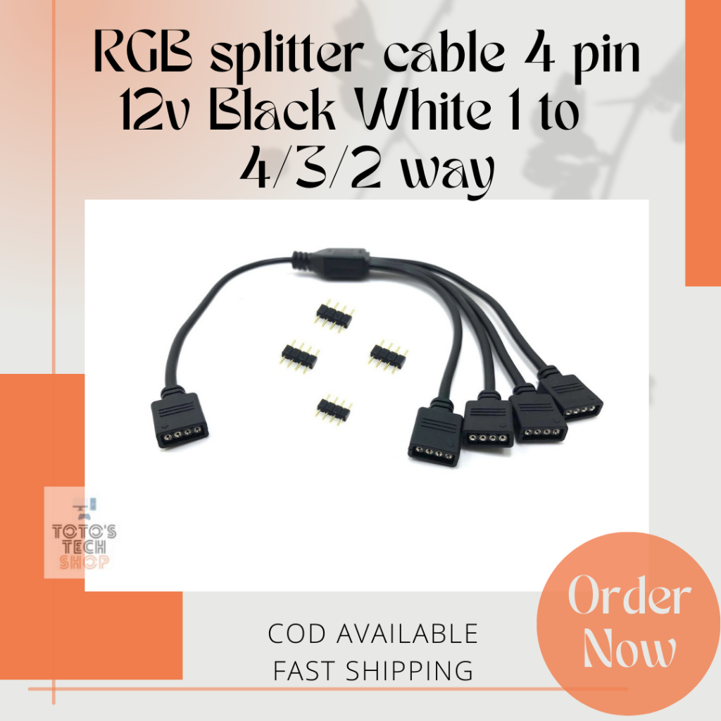 RGB splitter cable 4 pin 12v Black White 1 to 4/3/2 way | Shopee ...