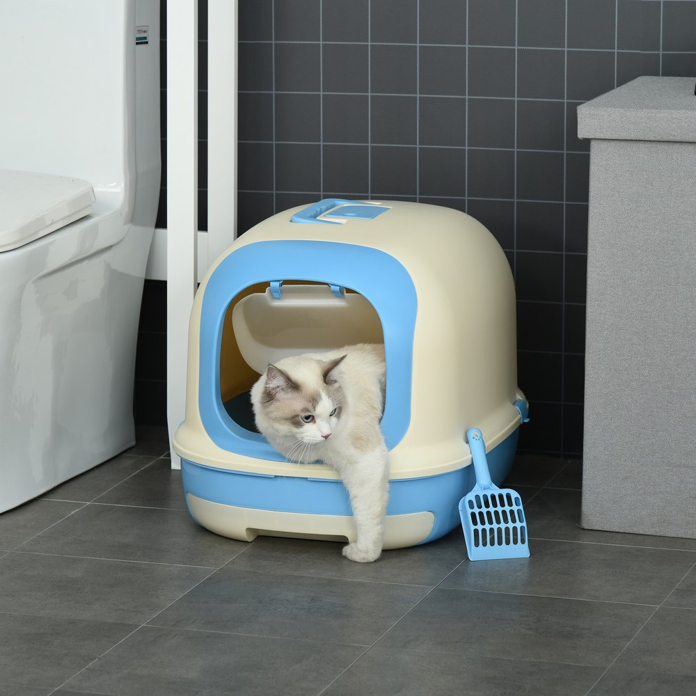 Cat Litter Box Covered House with Scooper Cat Toilet Litter Box ...