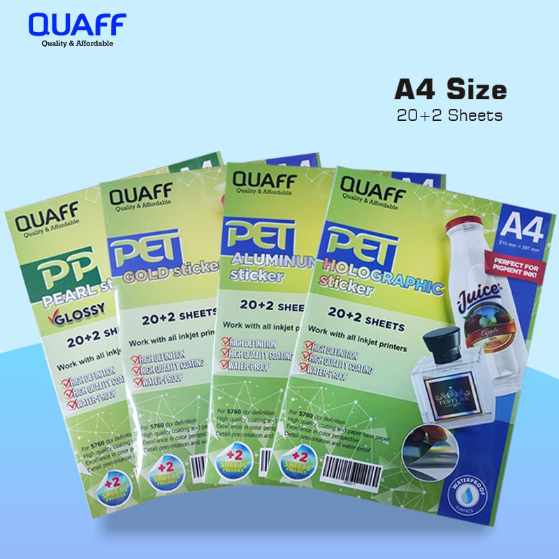 QUAFF Inkjet PET Sticker or Pearl Sticker A4 Size Waterproof Sticker ...