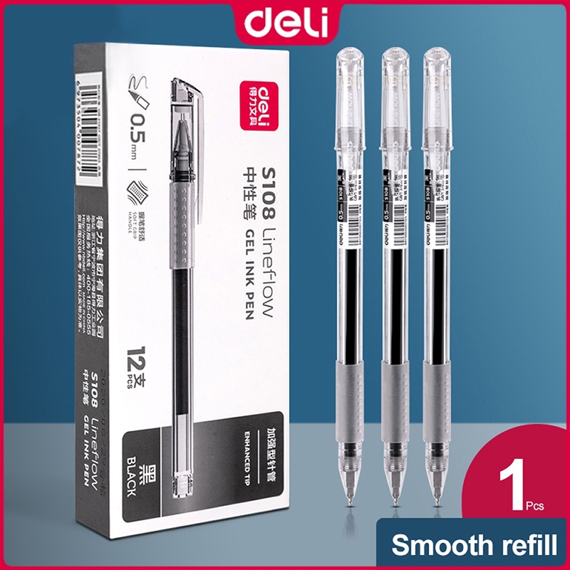Deli S108 Gel Pen 0.5mm Black Ink Sign Pens Student Test Writing ...