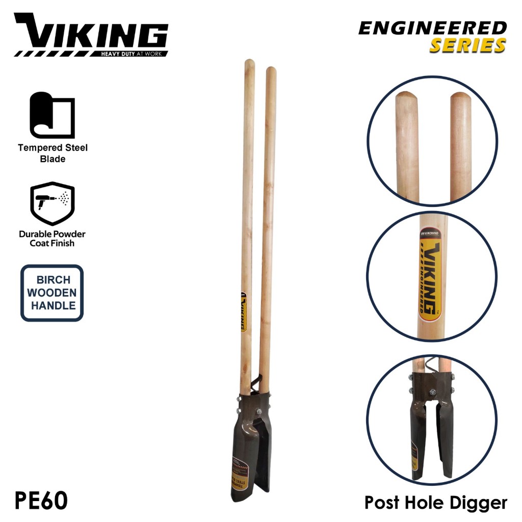 VIKING Post Hole Digger for Gardening and Digging WOODEN Handle 58-Inch ...