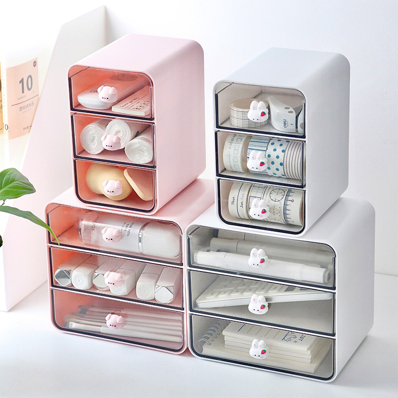 Squircle Pink White Piggy Bunny Drawer Desk Organizer Stationary Makeup ...