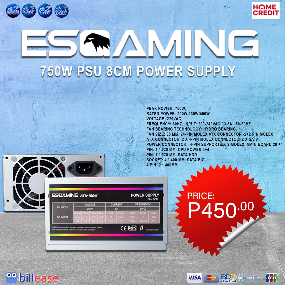 ESGAMING Power supply ATX-750W And 750W 8CM 220V | Shopee Philippines