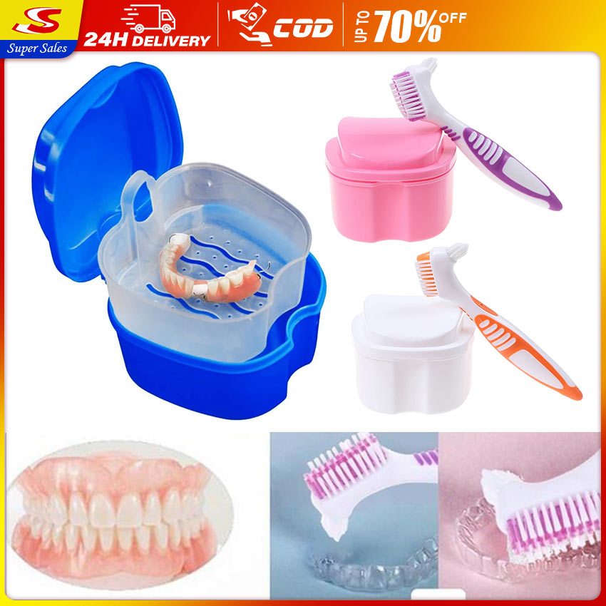 【SuperSales】Denture Box And Brush Set Retainer Cleanning Artificial ...