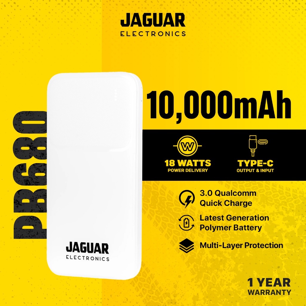JAGUAR ELECTRONICS PB680 V2 10000mAh Power Bank 18W PD 3.0 Fast Charging Type-C Input/Out ...