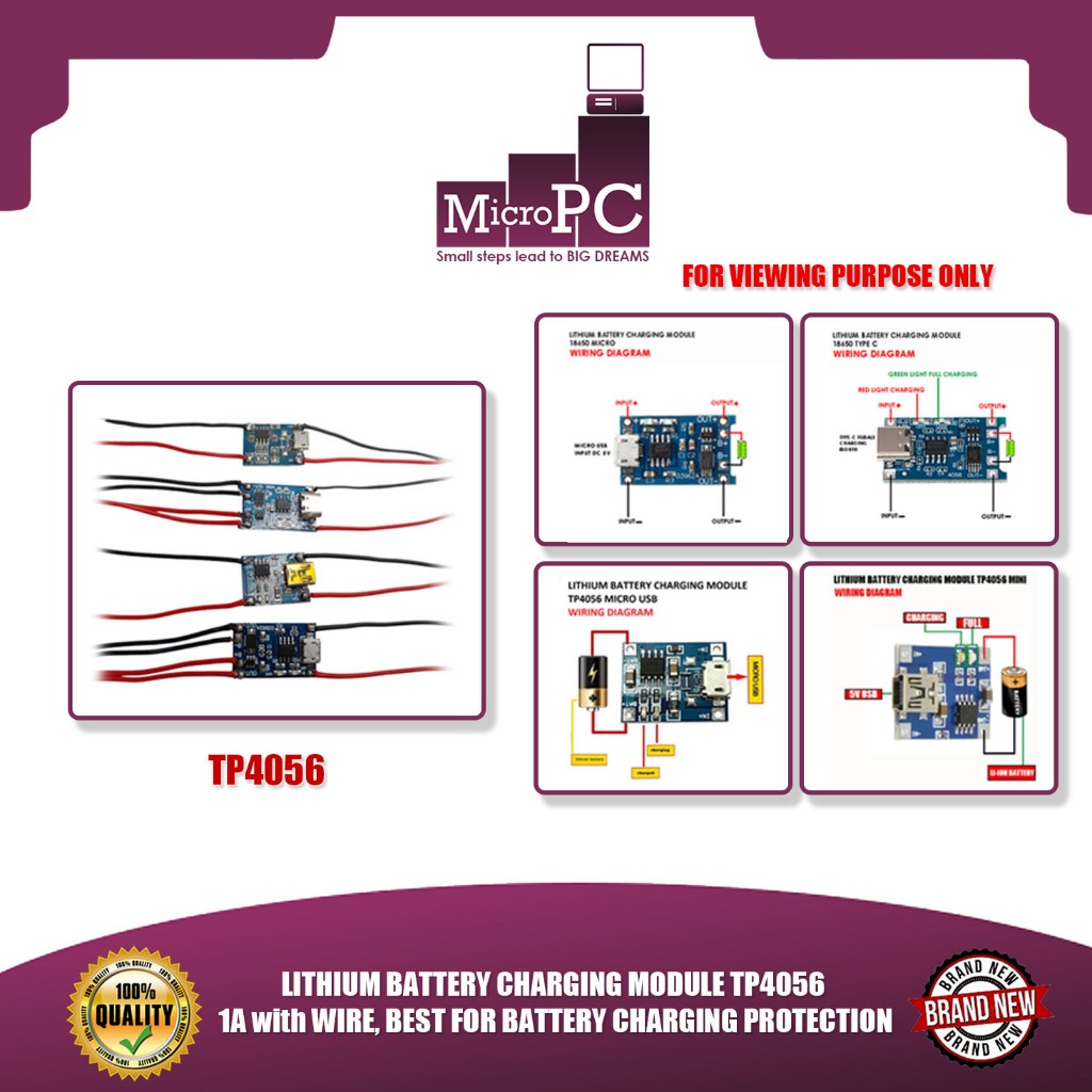 MICRO PC LITHIUM BATTERY CHARGING MODULE TP4056 1A with WIRE, BEST FOR ...