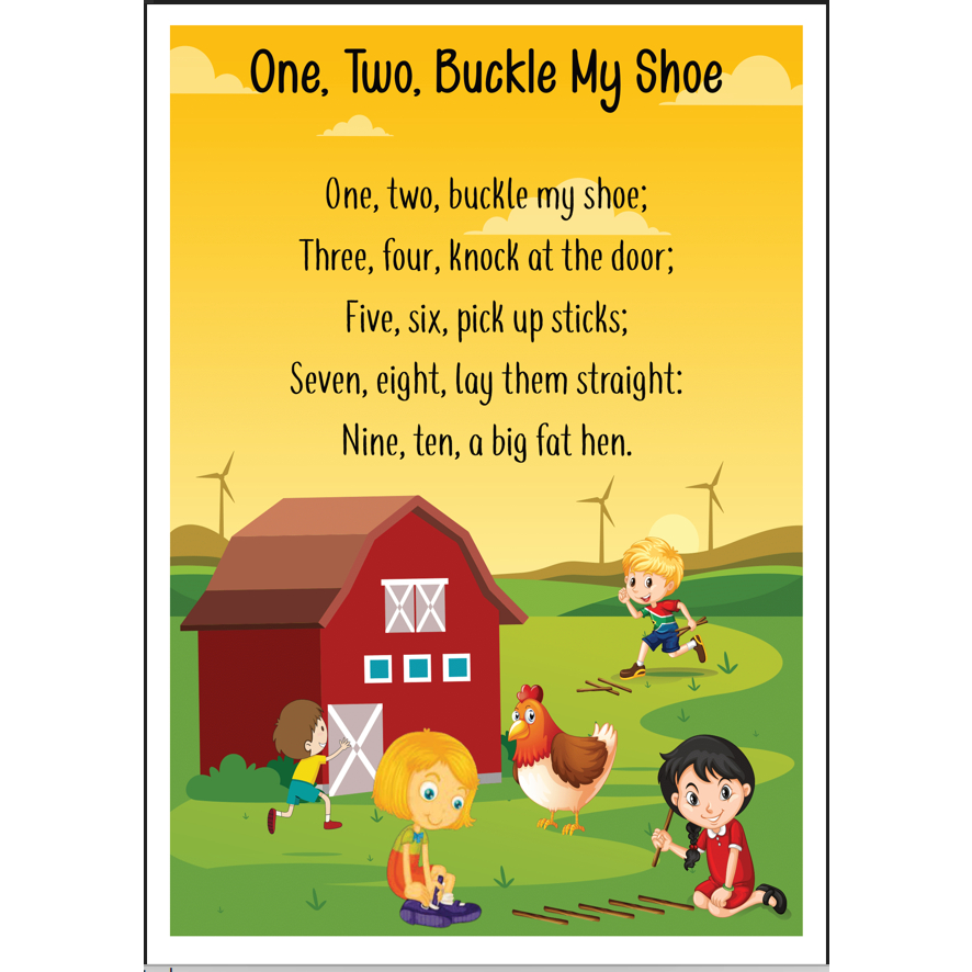 One, Two, Buckle My Shoe Chart Nursery Rhymes A4 Laminated High Print ...