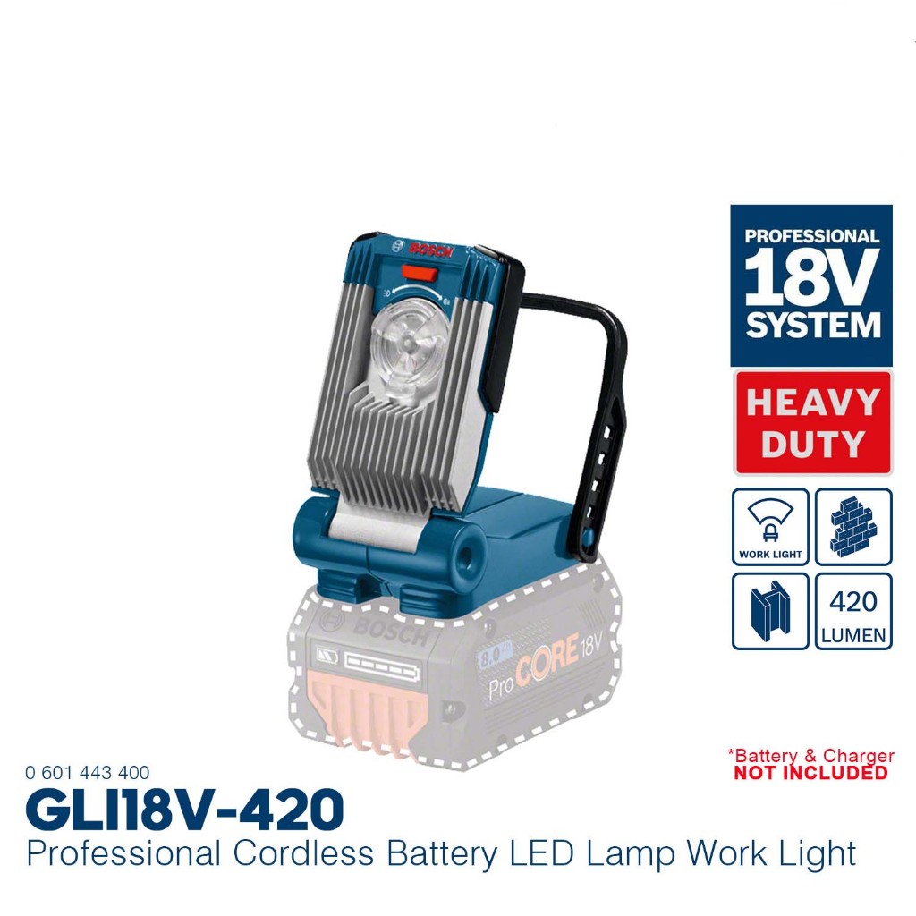 BOSCH Lithium Ion LED Cordless Battery Lamp Work Light GLI 18V 420 ...