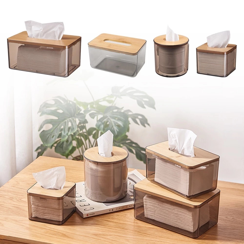 Tissue Box Transparent Nordic Minimalist Transparent Bamboo Tissue Box ...