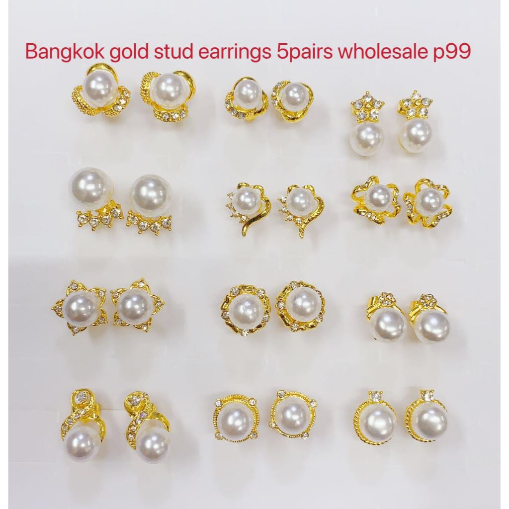 3pairs p99 assoted 14k gold plated Bangkok gold earrings for women ...