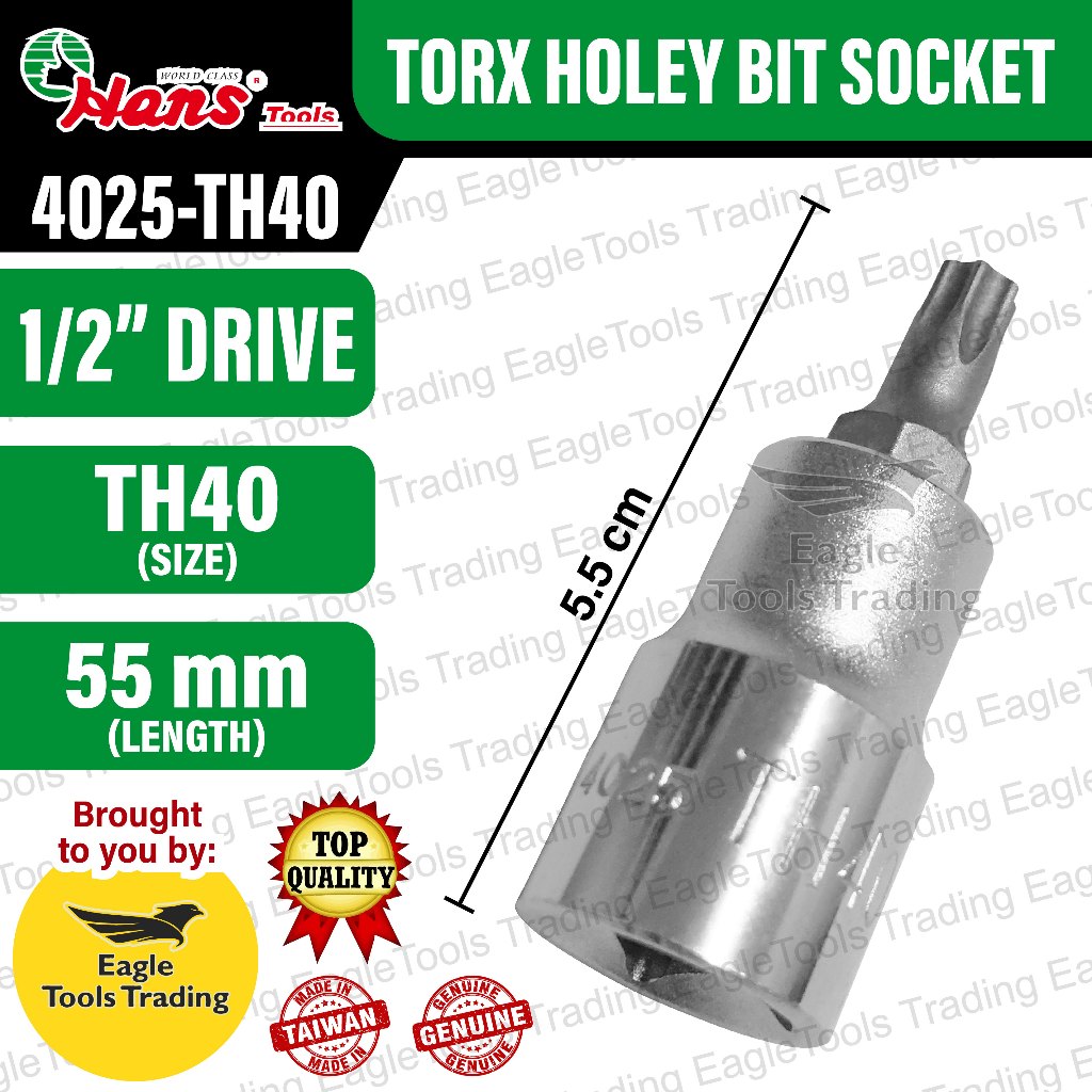 Hans 1/2" Drive Torx Holey Bit Socket TH40 55mm long 4025-TH40 | Shopee ...