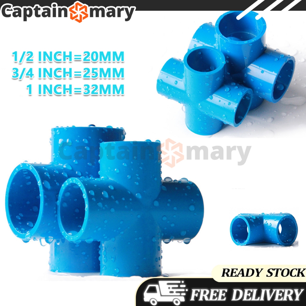 1/2" 3/4'' 1'' PVC Blue Flat Four-Way Water Pipe Fittings | Shopee ...