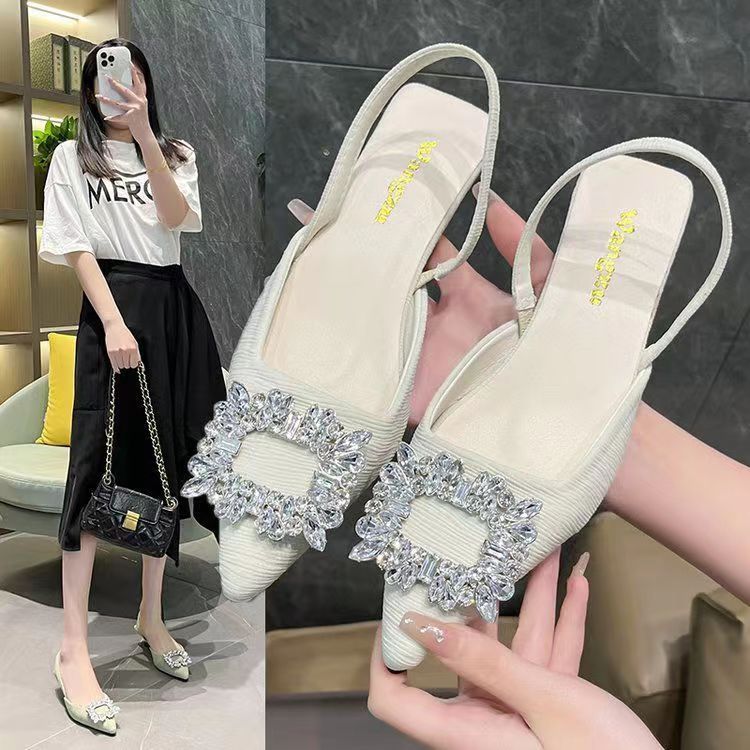 Fashion Pointed Heels Women's Sandals Rhinestone Strape Classy Low Thin ...
