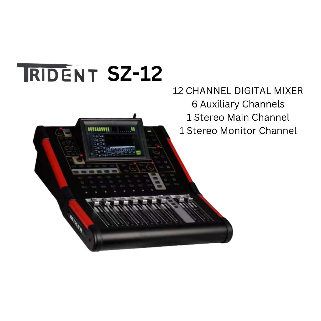 Trident 12 Channel Digital Mixer Dual effects 6 AUX 7" touch screen USB ...