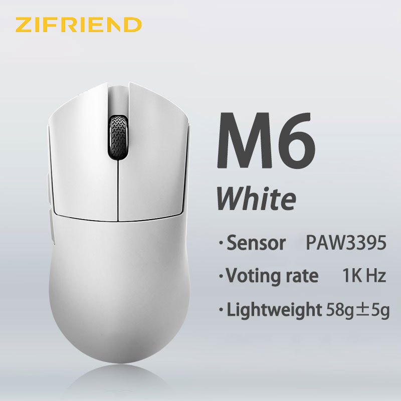 Zifriend M6 PAW 3395 Sensor Lightweight Wireless Gaming Mouse Tri-Mode 26K DPI 1K Hz Kailh GM8.0 ...