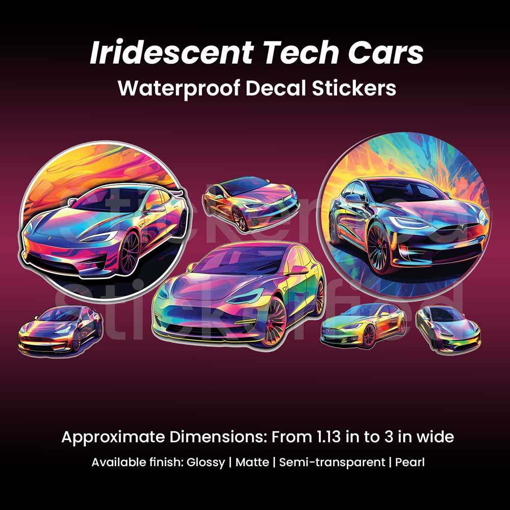 Iridescent Tech Cars Sticker Set (Set of 4) Waterproof Vinyl Stickers ...