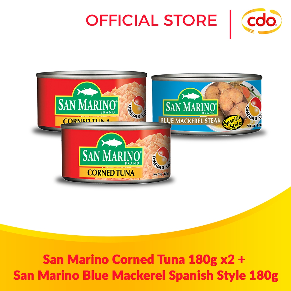 2x SAN MARINO Corned Tuna 180g and 1x SAN MARINO Blue Mackerel 180g ...