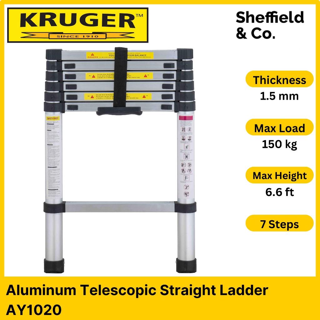 Kruger Aluminum Telescopic Single Side Straight Ladder, 7 Steps (2m / 6 ...