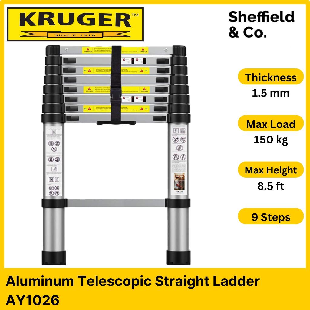 Kruger Aluminum Telescopic Single Side Straight Ladder, 9 Steps (2.6m ...