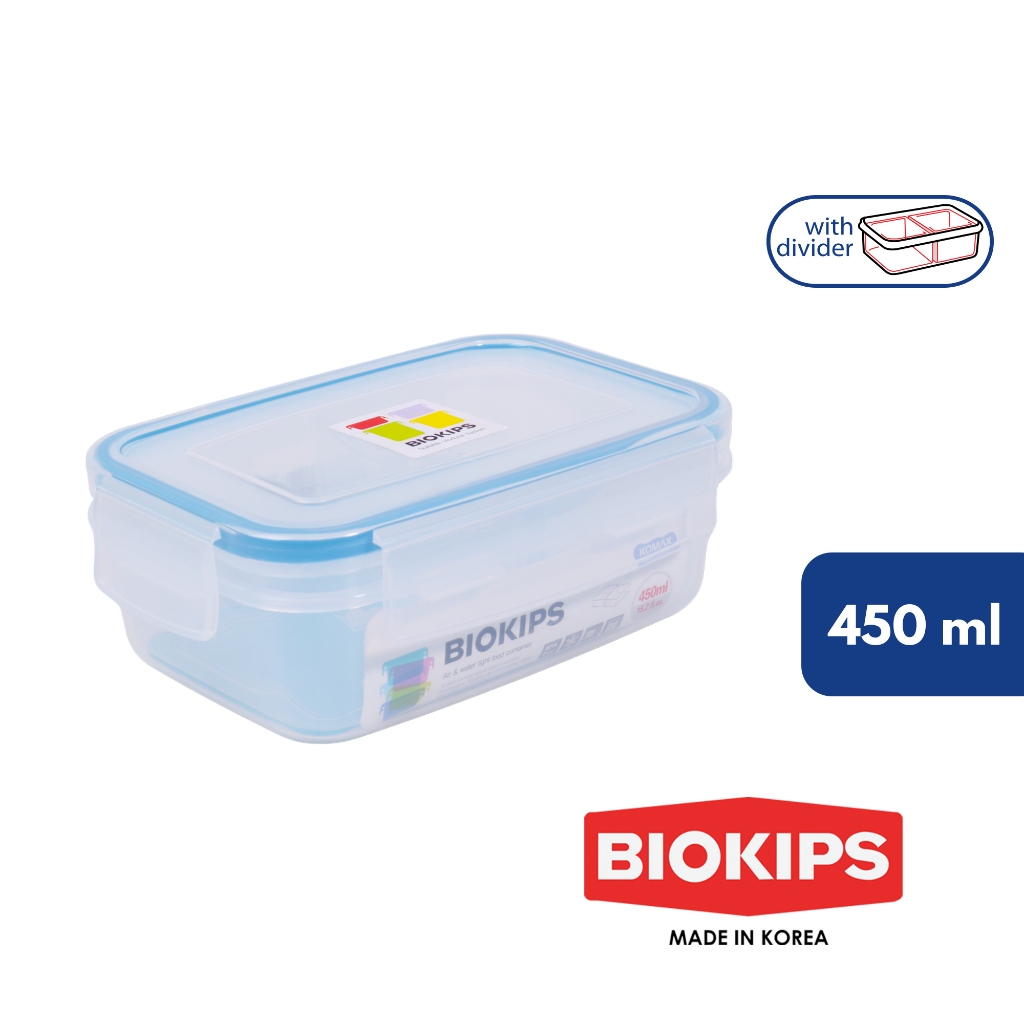 Biokips Rectangular Food Storage Container w/ 2 Comp. 450ml Airtight ...