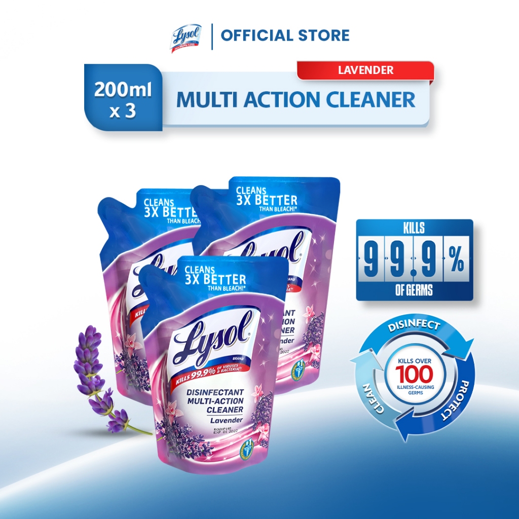 Lysol Multi Action Cleaner Antibacterial Lavender Scent 200 mL Set of 3 ...