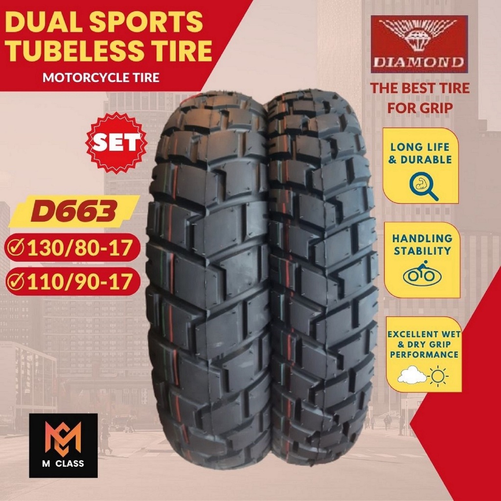 SET R17 D663 DUALSPORTS MC TL TIRE FOR CB200X,ROUSER NS200,GSX,TFX150- DIAMOND 130/80;110/70;110 ...