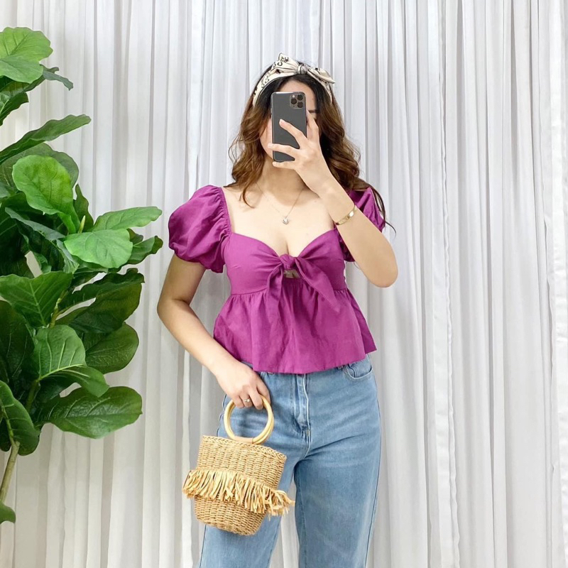 Cleo Ribbon Puff Cropped Top | Shopee Philippines