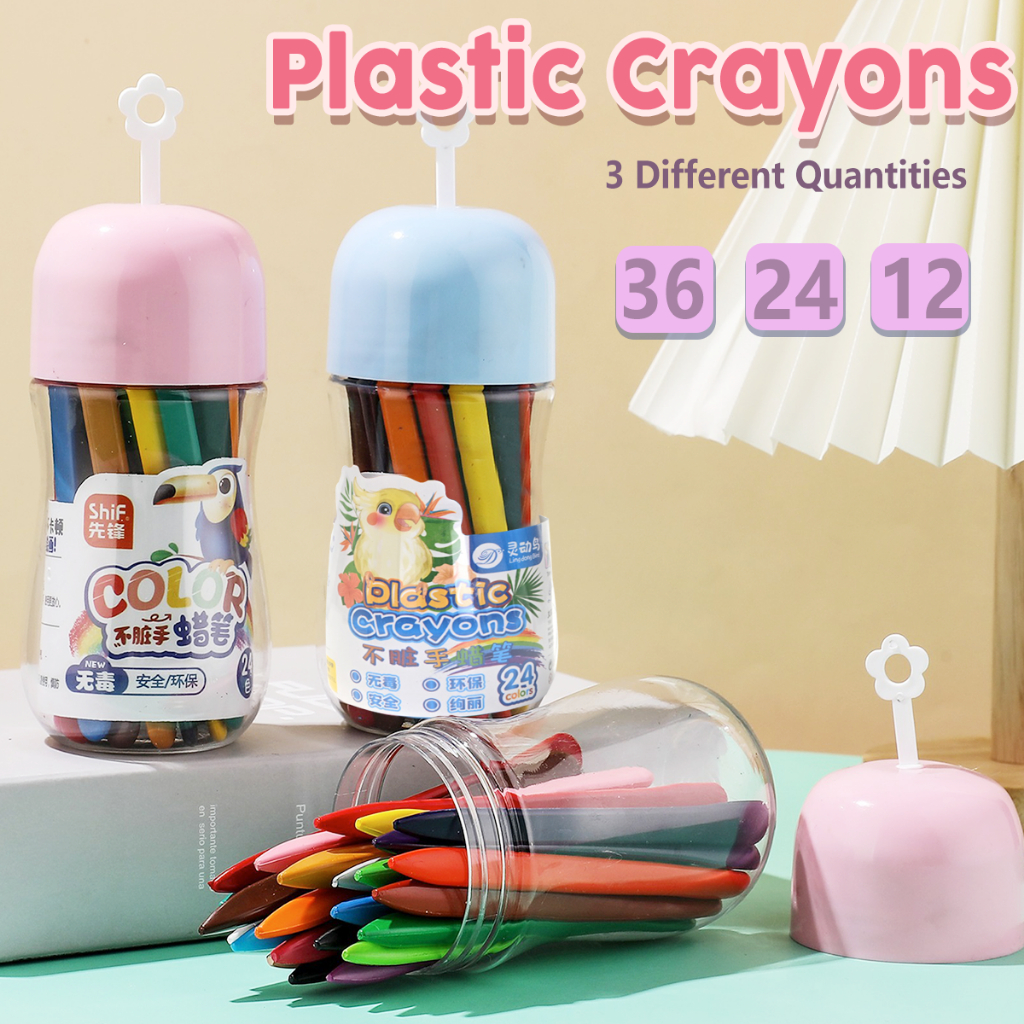12/24/36 Colors Plastic Crayons Painting No Dirty Hand Safe Non-Toxic ...
