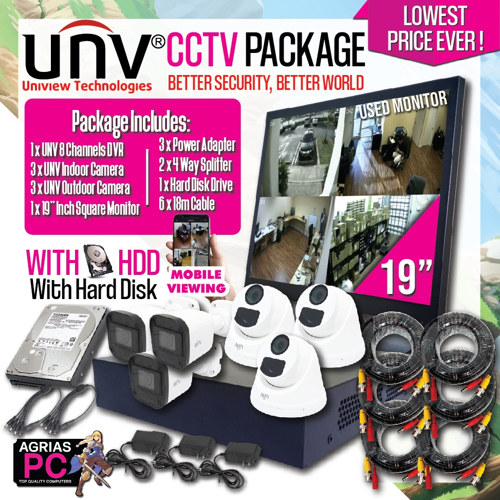 UNV CCTV PACKAGE Complete Set / 6 CAMERAS /BRAND NEW DVR 8 Channel ...