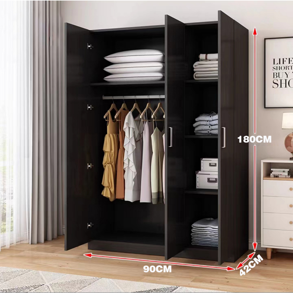 Wooden 2/3 Doors Black Multi-Functional Wardrobe Storage Cabinet ...