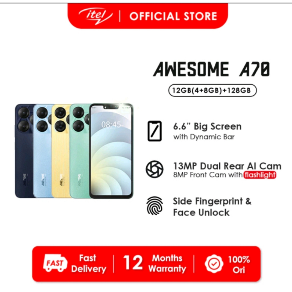 Itel A70 Smart Phone 4G | 12GB(4GB+8GB)/ 8GB(3+5gb) RAM / 128GB ROM | 6 ...