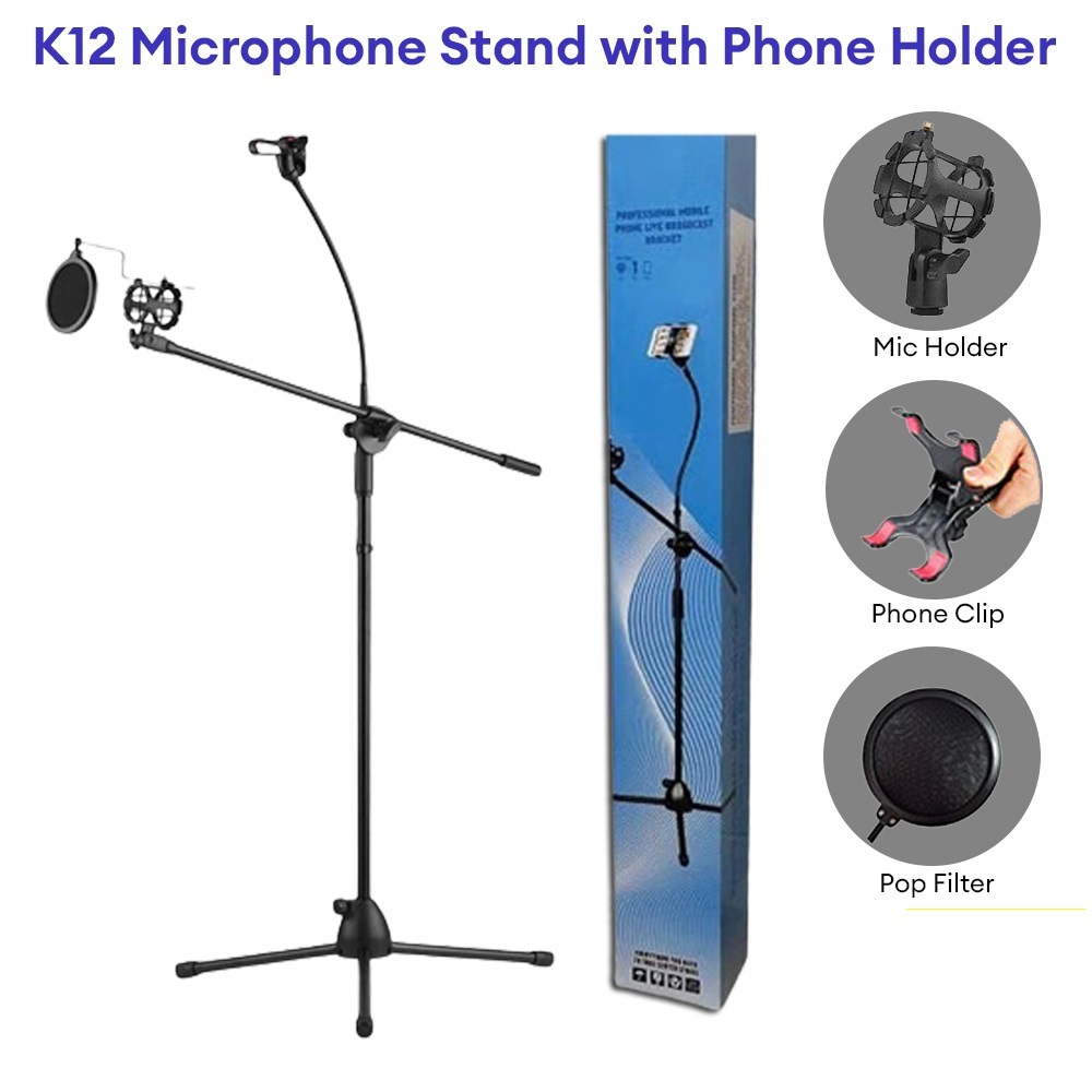 Popcorn K12 Portable Microphone Stand Heavy Duty Adjustable Collapsible ...
