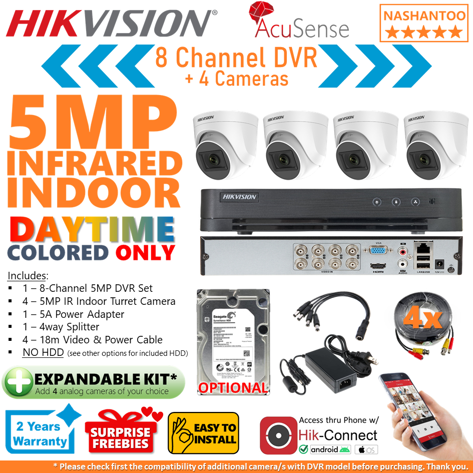 HIKVISION 8Channel 5MP IR 4Cameras Indoor Dome 8CH DIY CCTV Package Kit ...