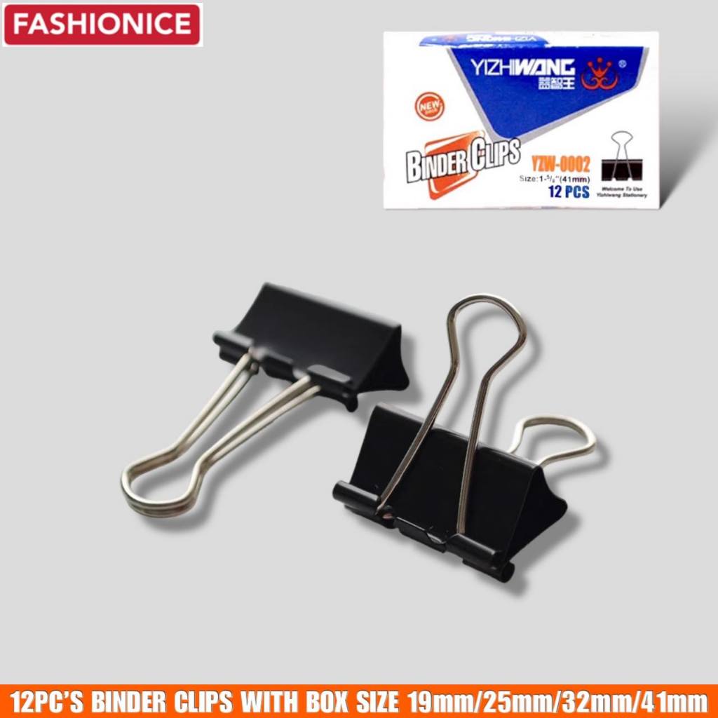 Fashionice 12 PCS Black Binder Clips With Box Size 19mm/25mm/32mm/41mm ...