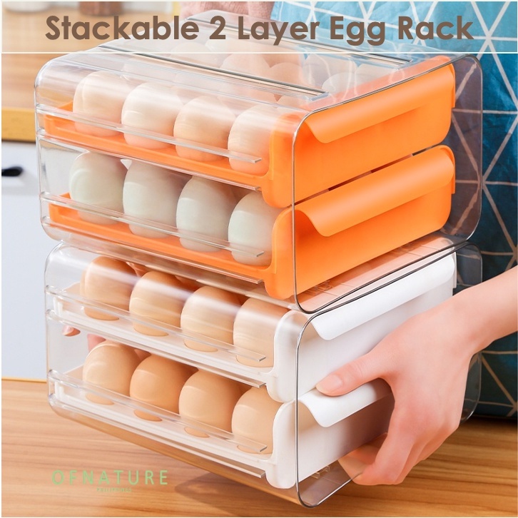 32 Grid Egg Tray Double Layer Drawer Type Egg Storage Organizer Rack ...