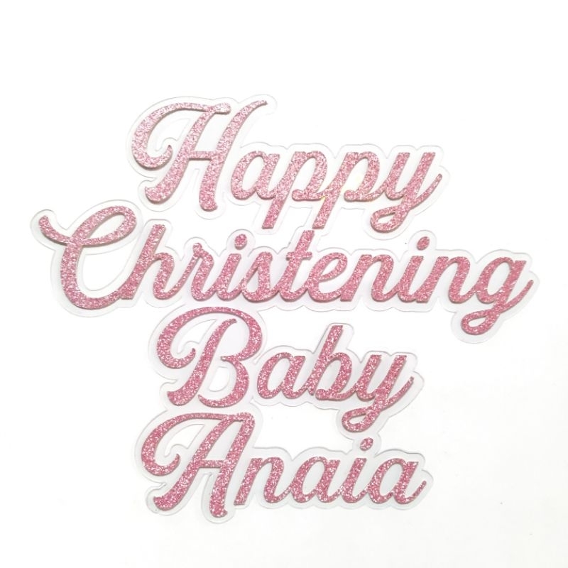 Personalized Happy Christening Cake Topper Glitter Cardstock w/ Acetate ...