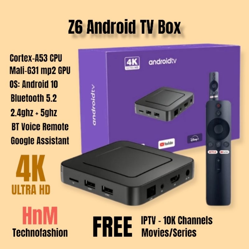 Z6 2GB+16GB Android Tv box, Voice Control Remote ( Free 10,000 ...