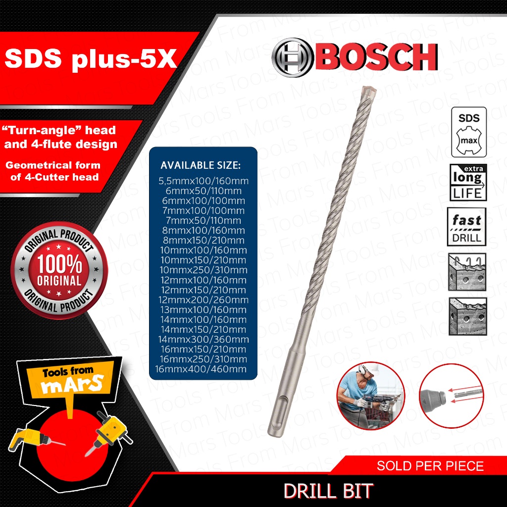 Bosch SDS PLUS-5X Rotary Hammer Drill Bit 5.5MM - 13MM for Concrete ...