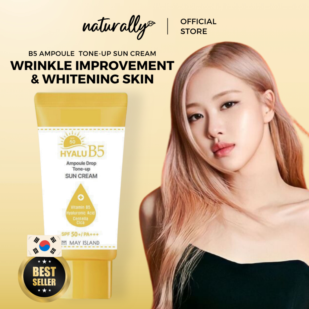 May island Korean hyalu B5 ampoule drop tone up sun cream 70ml SPF50+/PA+++ Whiten soothes skin ...
