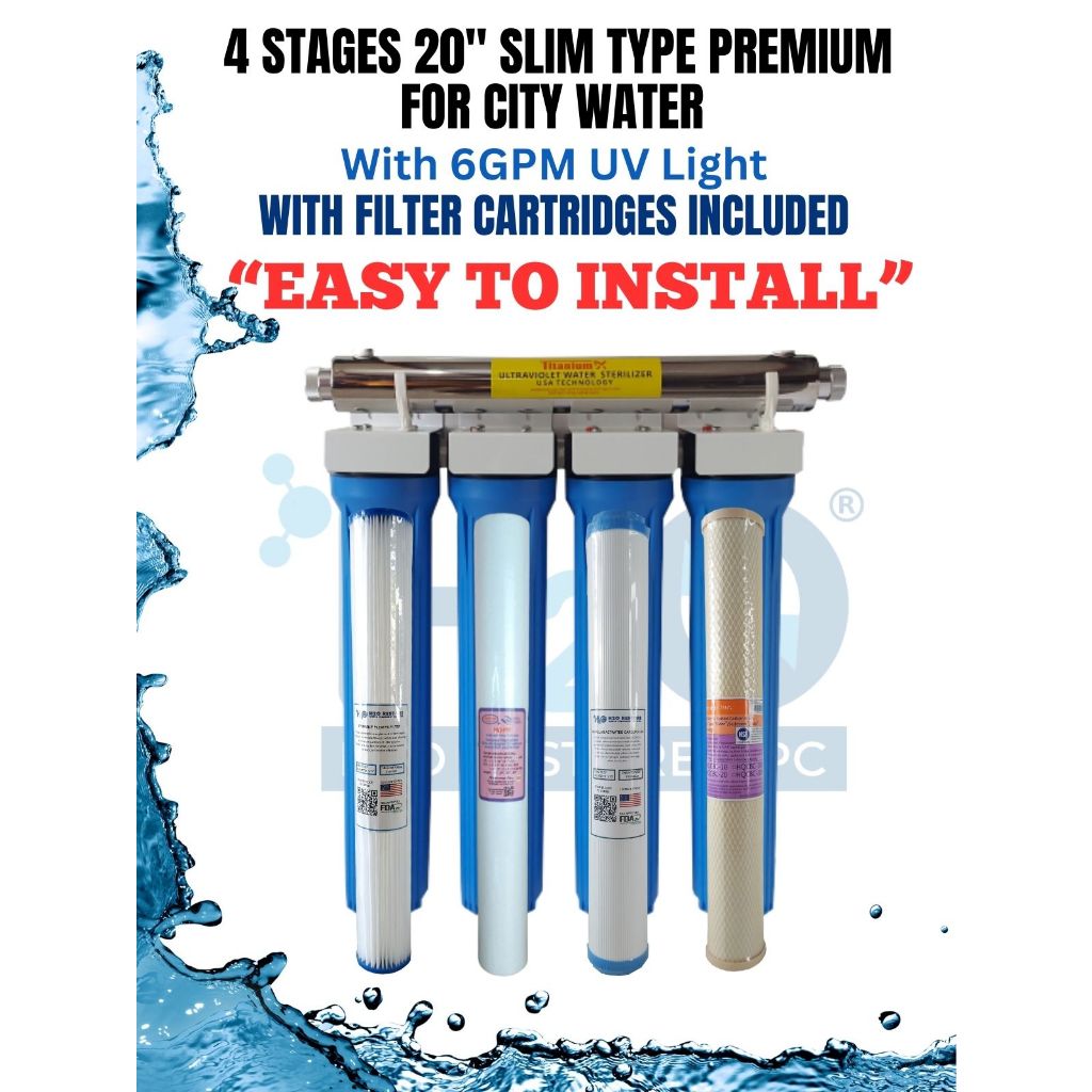 Water Filter 4 Stages 20" Slim Type Premium Set Up for City Water with ...