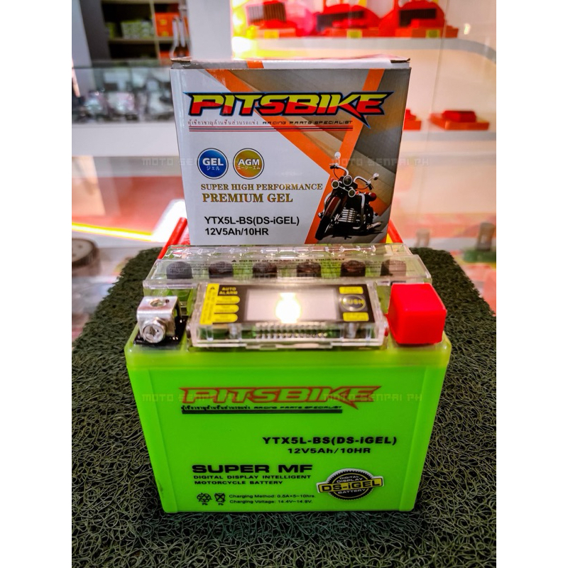 Pitsbike Battery w/ Voltmeter Digital 4L 5L 5A Ytx7V Xrm / aerox / Mio ...