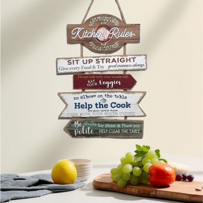 Kitchen Rules Inspirational Quotes Wood Hanging Decor Wooden Wall ...