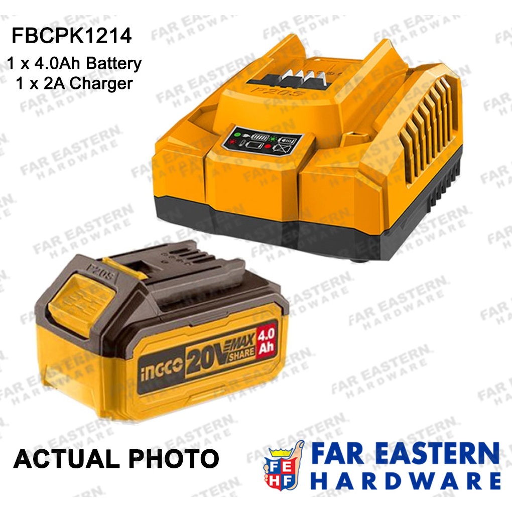 INGCO Battery & Charger Kit 20V for Cordless Power Tools 2.0Ah | 4.0Ah ...